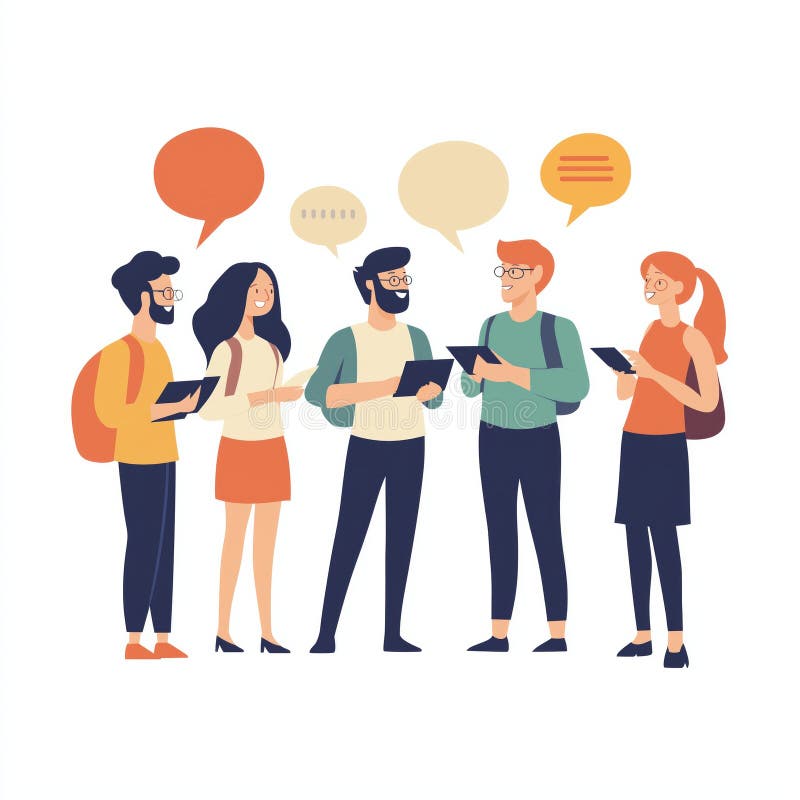 Diverse Group of Professionals Engaged in Conversation with Tablets and ...