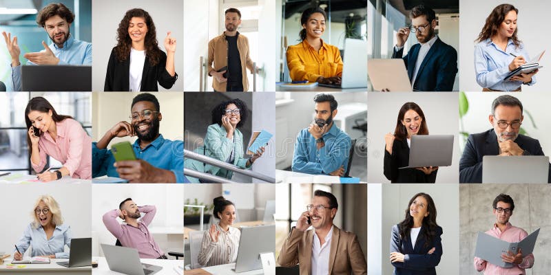 Diverse Group of Professionals Engaging Indoors Throughout the Day ...