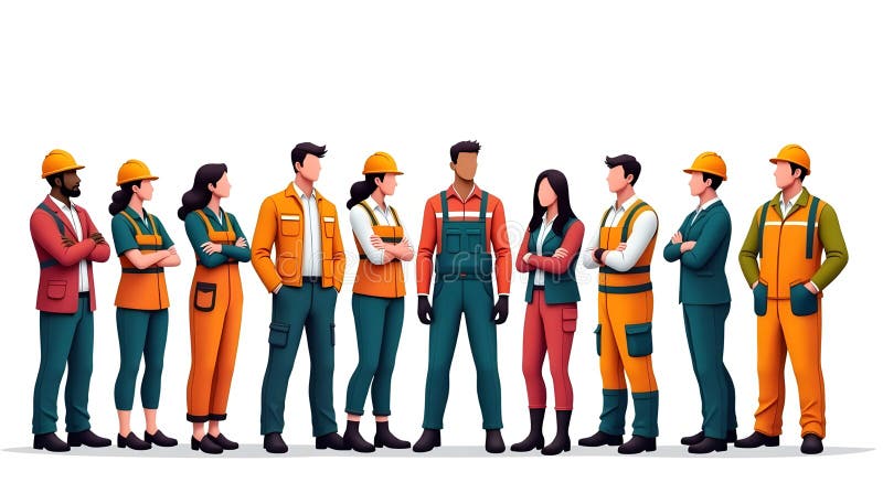 Diverse Group of Professionals in Safety Gear Promoting Workplace Unity ...