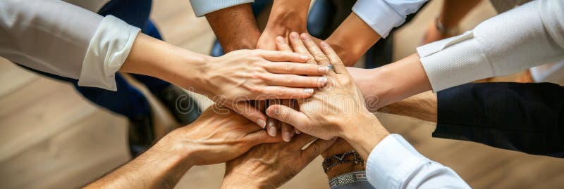 Team Unity Hand Stack in Modern Office a Diverse Group of Professionals ...