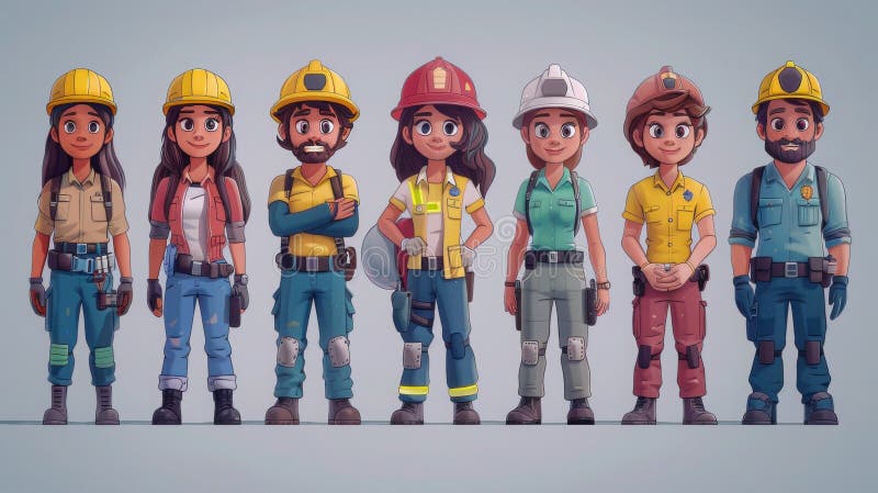 Diverse Group of Professionals Standing Together in Uniform - Construction Worker, Doctor ...