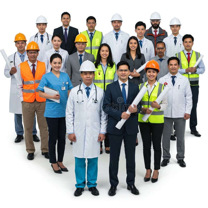 Diverse Group of Professionals from Various Occupations Standing ...