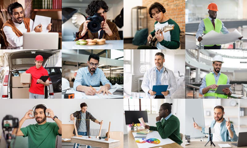 Diverse Group of Professionals Working in Various Occupations Stock ...