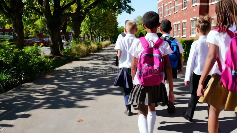 Elementary School Students Walking Home Together Stock Video - Video of togetherness, education ...