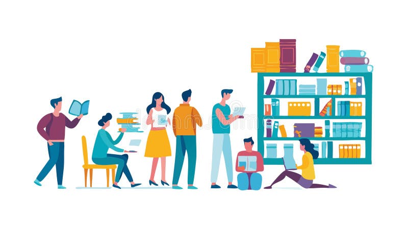 Diverse Group Reading Books, Library and Study Environment, Vector ...