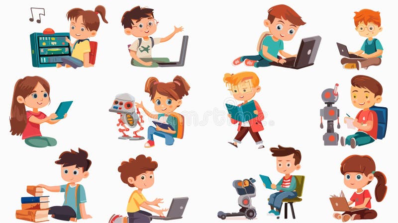 Diverse Group of School Students Engaged in Learning Technology with ...