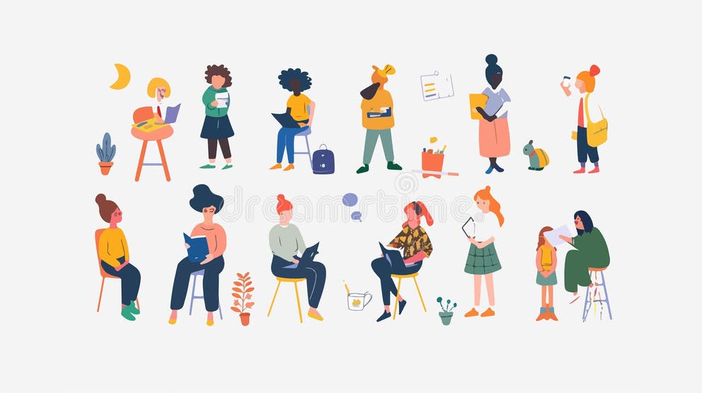 Diverse Group of School Students Engaged in Studying Various Subjects ...