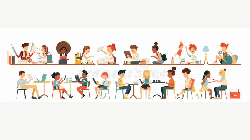 Diverse Group of School Students Engaged in Studying Various Subjects ...