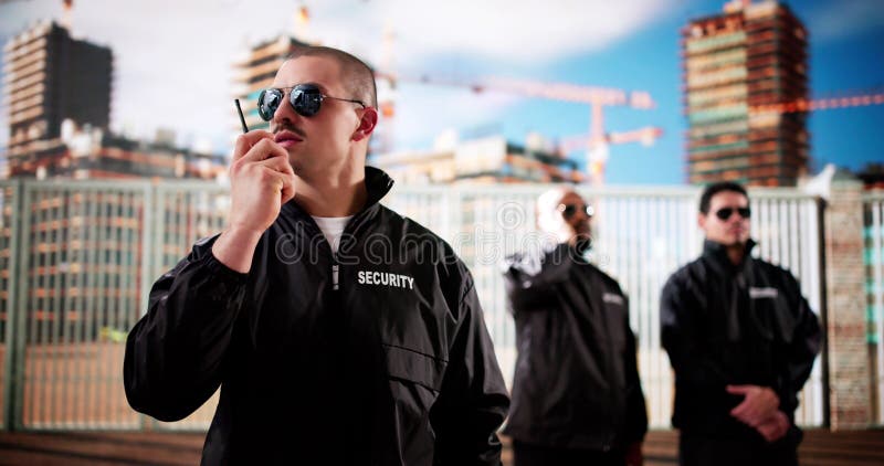 Diverse Group of Security Guards in Black Uniform Outside City Building ...