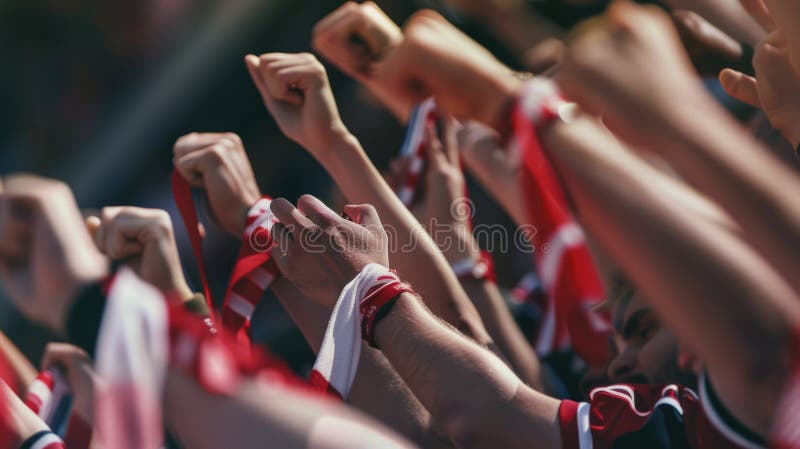 A Diverse Group Shows Unity and Teamwork by Raising Hands Together ...