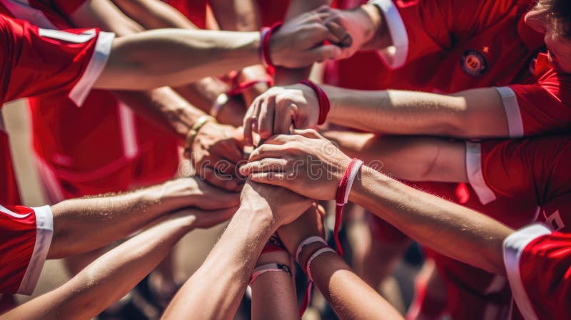 A Diverse Group Shows Unity and Teamwork by Raising Hands Together ...