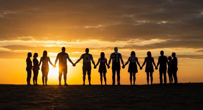Family Group Silhouette Holding Hands Together Symbolizing Love Unity ...