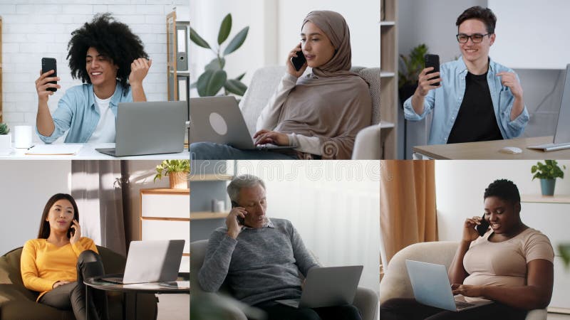 Diverse Group of People Engaging in Virtual Meetings at Home during ...