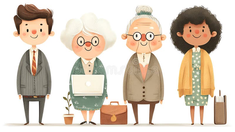 Diverse Group of Smiling Cartoon Businesspeople Illustration Stock ...