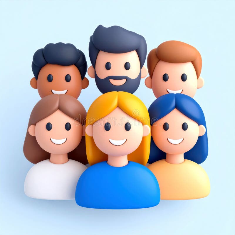 Diverse Group of Smiling 3D Avatars on Light Blue Background Stock ...