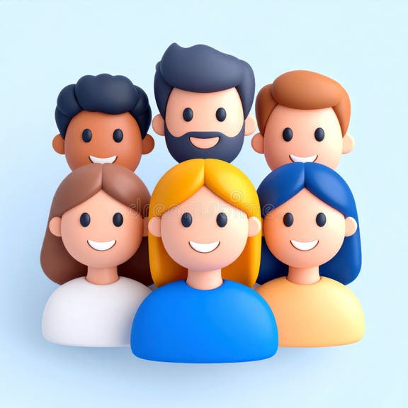 Diverse Group of Smiling 3D Avatars on Light Blue Background Stock ...
