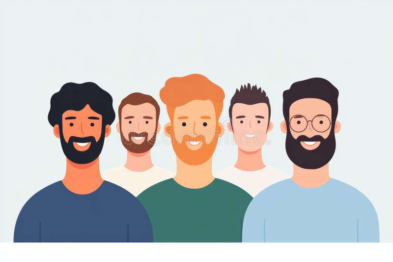 Diverse Group of Smiling Male Characters in Modern Flat Illustration ...