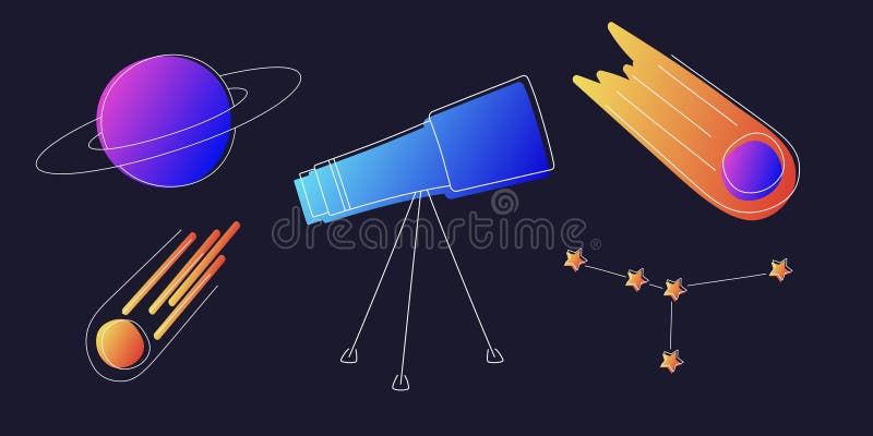 Diverse Group of Space Objects Stock Illustration - Illustration of ...