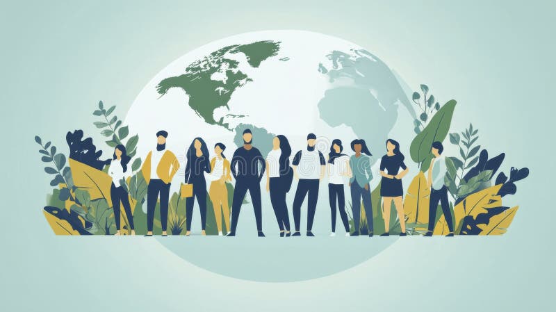 Diverse Group Stands before Earth Globe in Pixel Art Style Stock ...