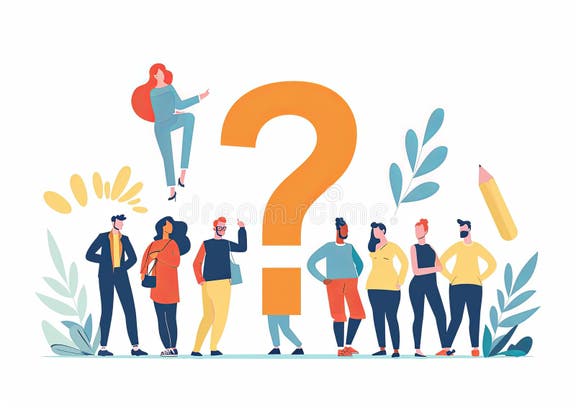 A Diverse Group Stands by a Large Question Mark, Suggesting a Focus on ...