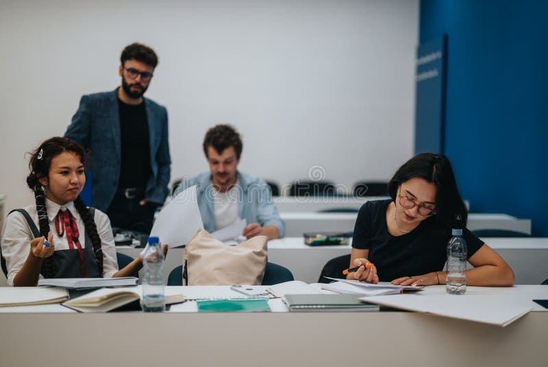 Diverse Group of Students Attending a Classroom Lecture Session Stock ...