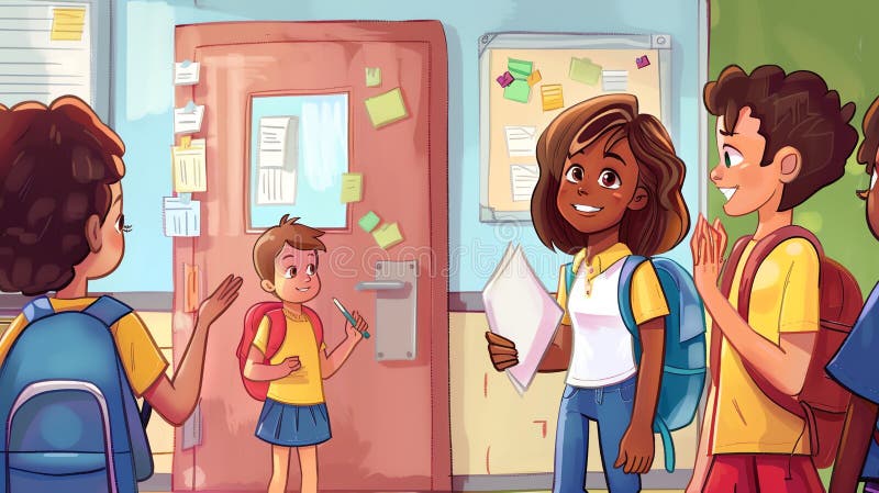 Diverse Group of Students with Backpacks Standing in a Classroom ...