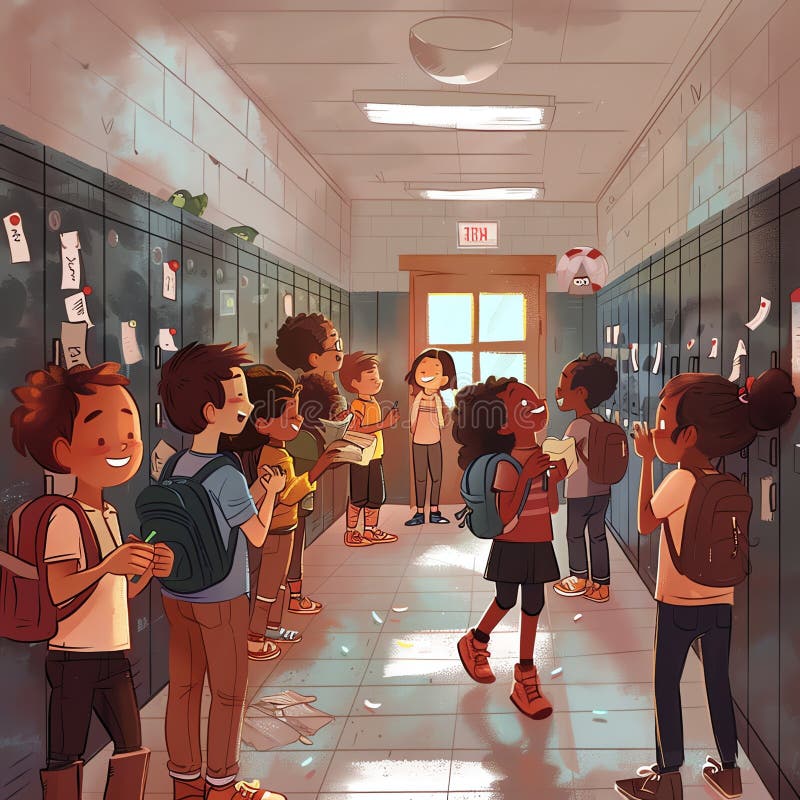 Diverse Group of Students Chatting and Interacting in a High School ...