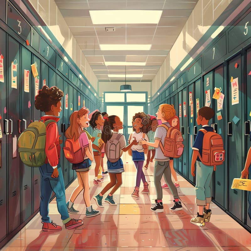 Diverse Group of Students Chatting and Laughing in a High School ...