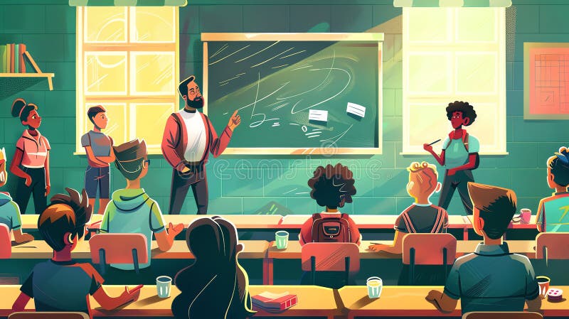 Diverse Group of Students in a Classroom Setting with a Teacher ...