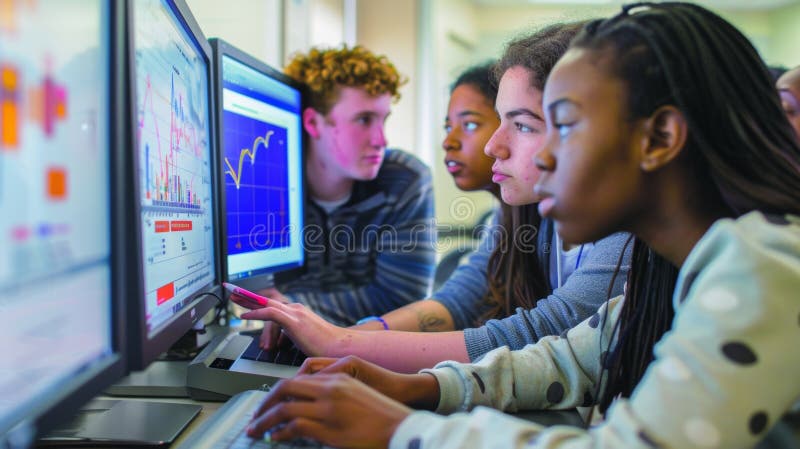 Diverse Group of Students Collaborating on Programming Project Stock Image - Image of ...
