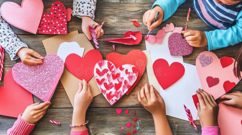 A Diverse Group of Students Creating DIY Valentine S Cards during Class ...