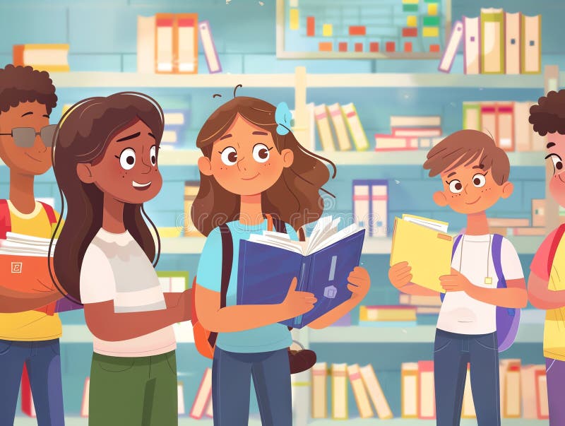 Diverse Group of Students Engaged in Learning and Reading Books in a ...