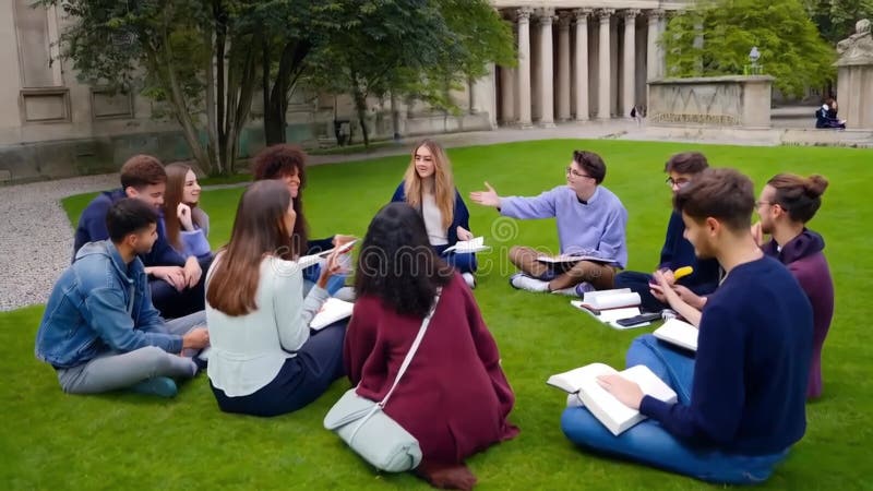 A Diverse Group of Students Engaged in a Lively Discussion Outdoors ...