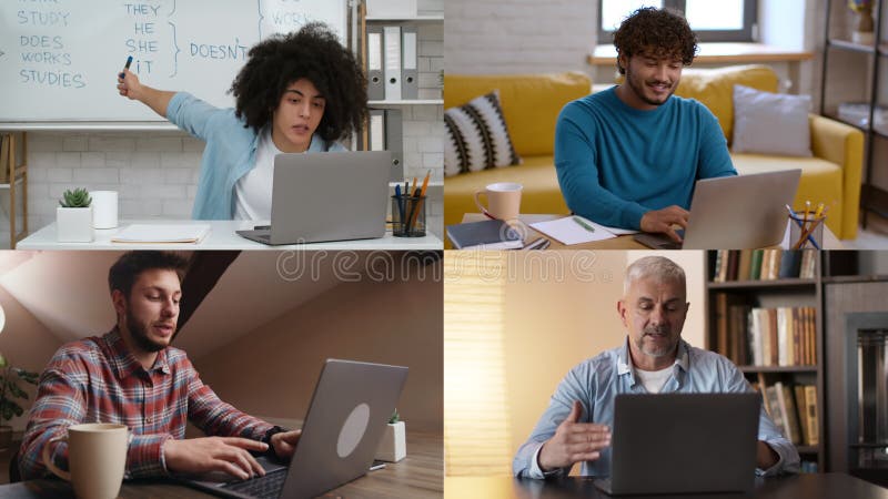 Diverse Group of Students Engaged in Online Learning at Home during ...