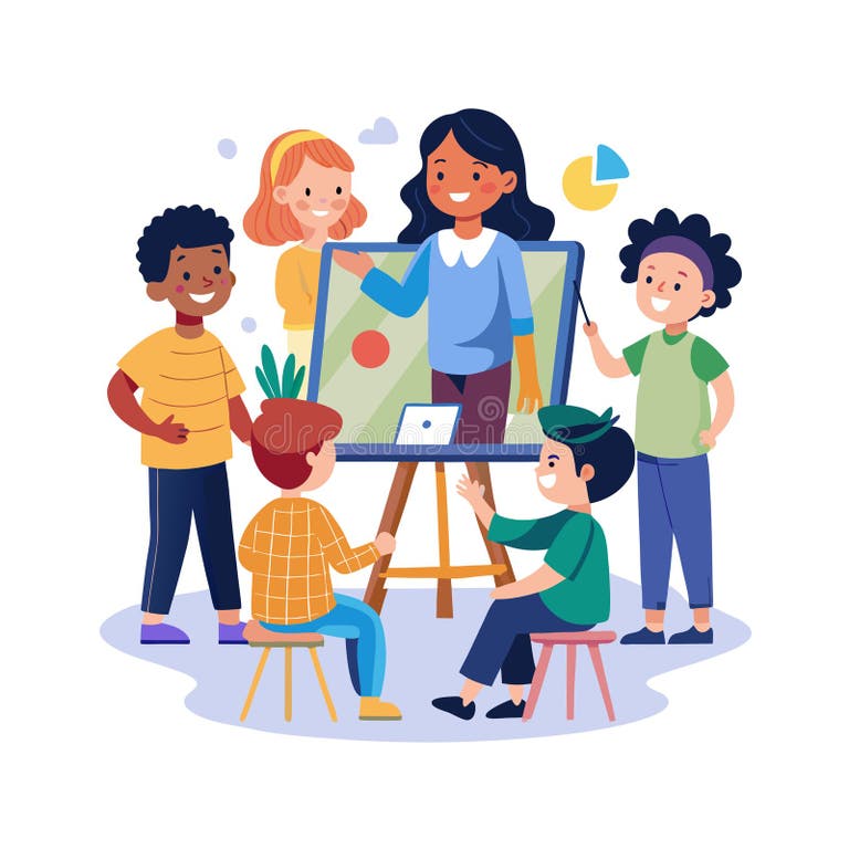 Diverse Group of Students Learning with Teacher and Whiteboard in Bright Classroom Setting Stock ...