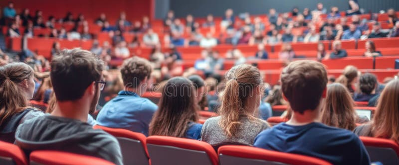 A Diverse Group of Students Sits in a Modern Auditorium, Focusing on a ...