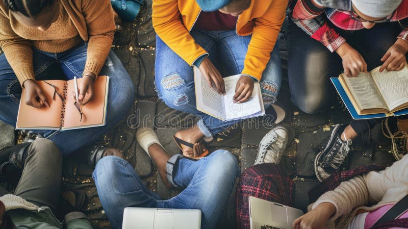 A Multicultural Group of Students Engaged in Collaborative Outdoor ...