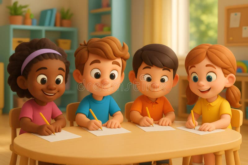 Diverse Group of Students Writing on Paper in Classroom Stock Photo ...