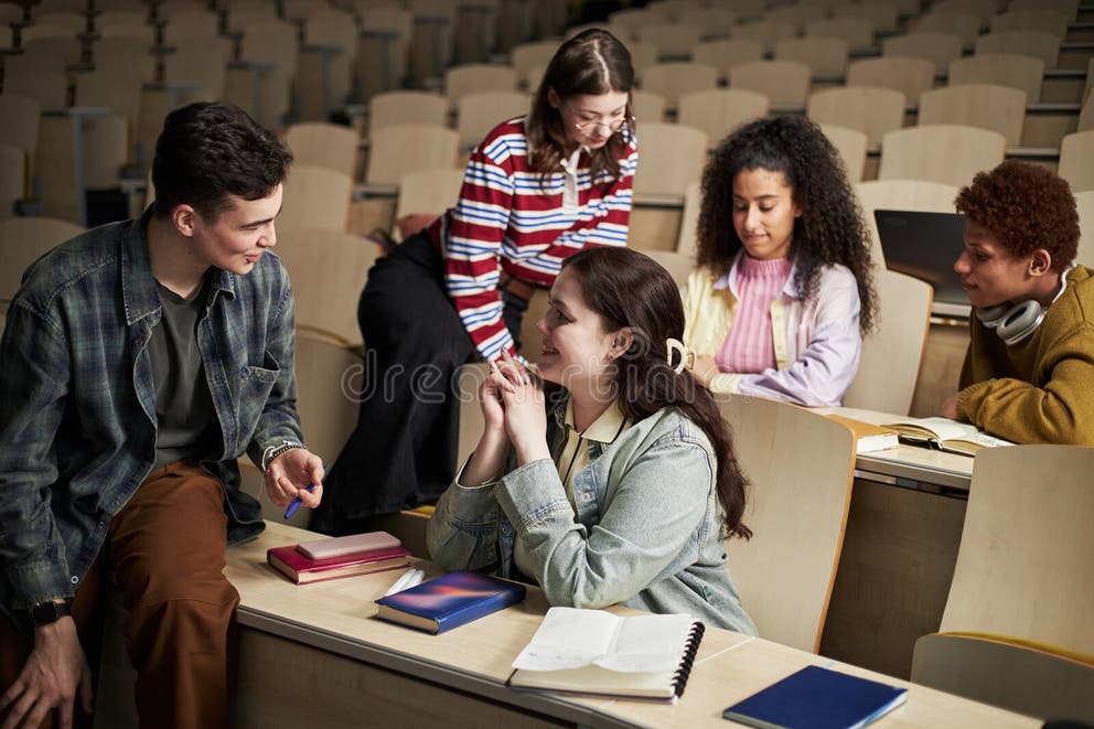 Diverse Group of University Students Chatting during Lecture Break ...