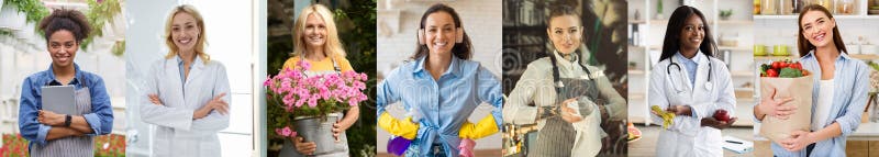 Diverse Group of Women in Various Professions Smiling Confidently Stock ...
