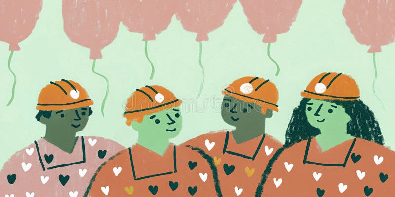 Diverse Group of Workers in Uniform and Helmets with Heart Stock ...