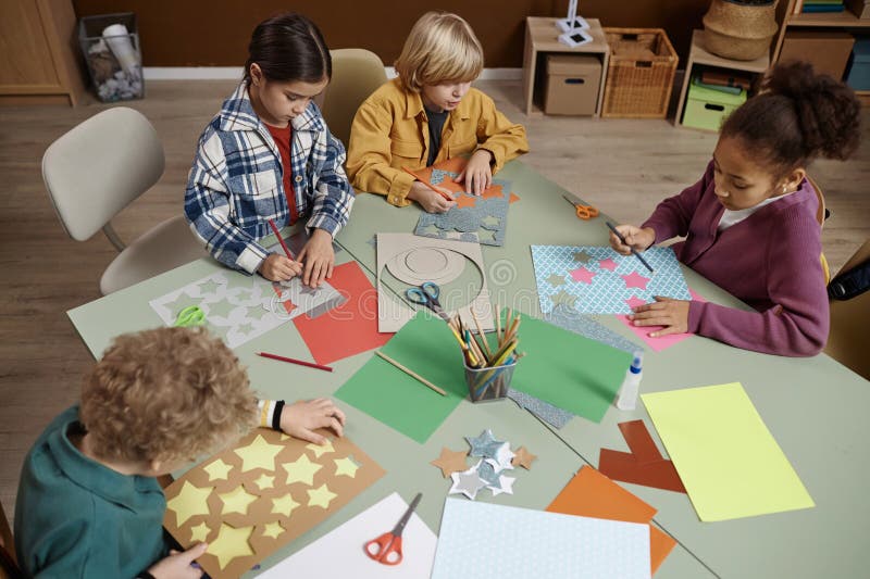 Diverse Group of Young Children Enjoying Art and Craft Class Stock ...