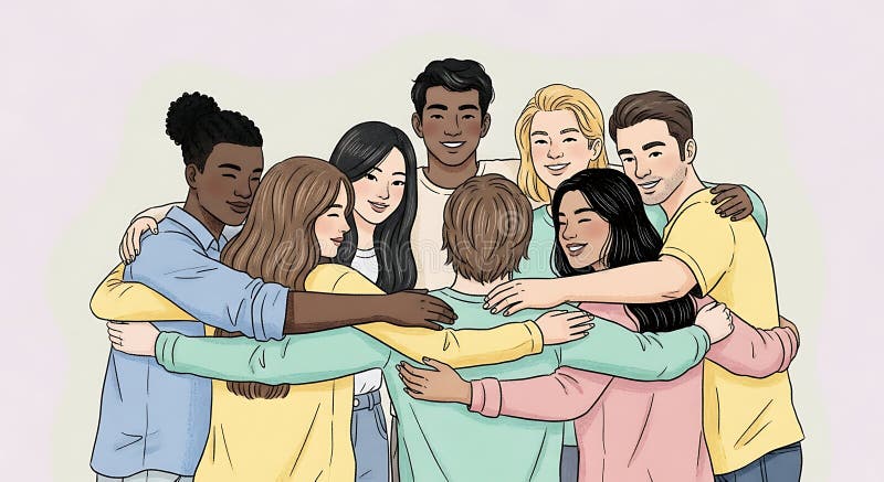 Diverse Group Hug Illustration Stock Illustration - Illustration of care, togetherness: 420388886