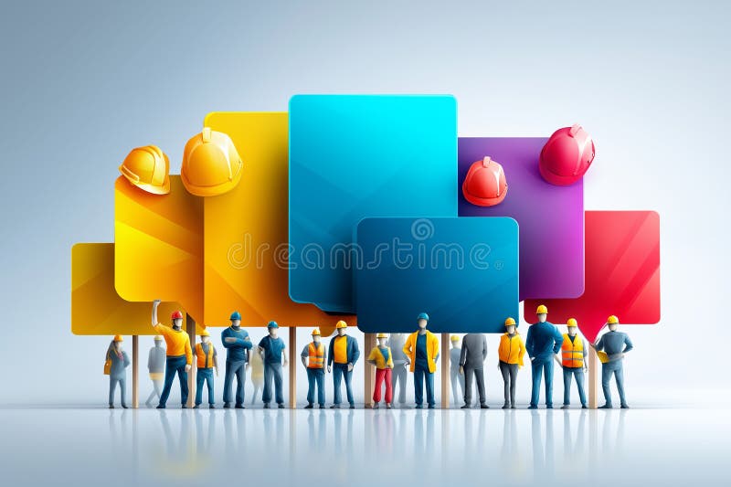 Diverse Groups of Labor Team in Front of Blank Space Speech Bubbles for ...