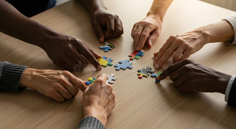 Diverse Hands Collaboratively Solving a Jigsaw Puzzle: Teamwork, Unity ...