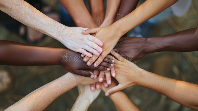 Diverse Hands Coming Together in a Circle, Symbolizing Unity Stock ...