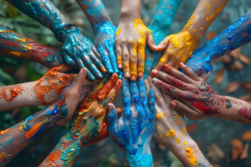 Colorful Unity: Diverse Hands Painted in Vibrant Colors Celebrating ...