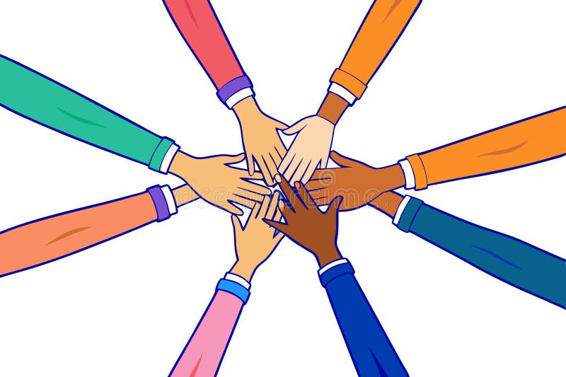Diverse Hands of Different Skin Tones Joining Together in Unity and ...