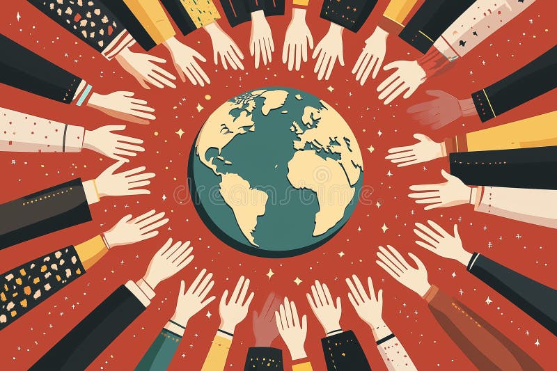 Diverse Hands Extend Towards a Globe, Symbolizing Unity and ...