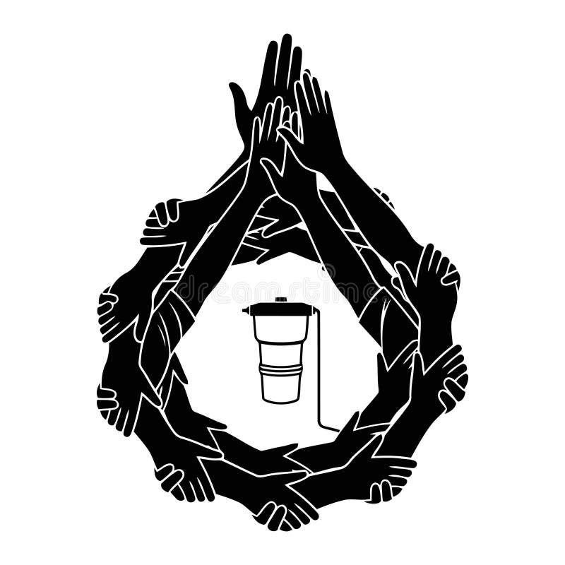 Diverse Hands Forming Circle Around Water Filter Pitcher Unity Teamwork Stock Vector ...